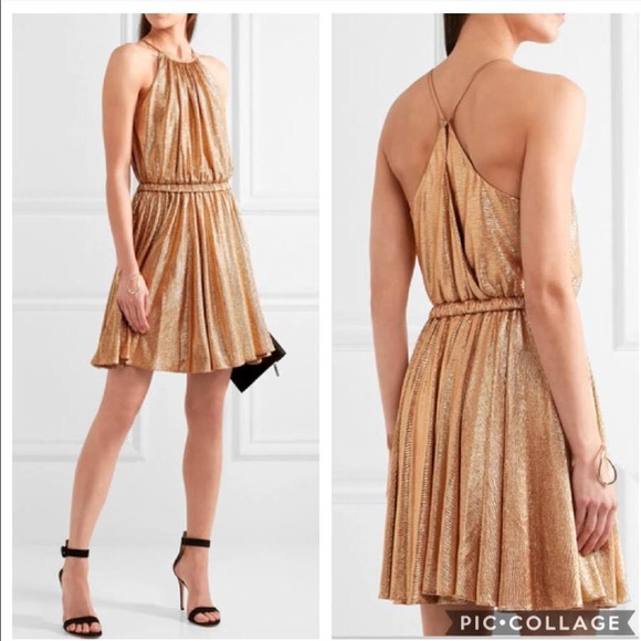Halston Heritage | Dresses | Halston Heritage Metallic Gold Halter ...